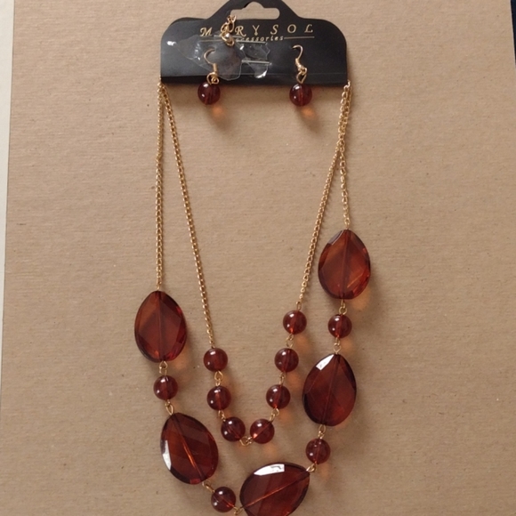 marysol | Jewelry | Brown And Gold Necklace And Earring Set New | Poshmark
